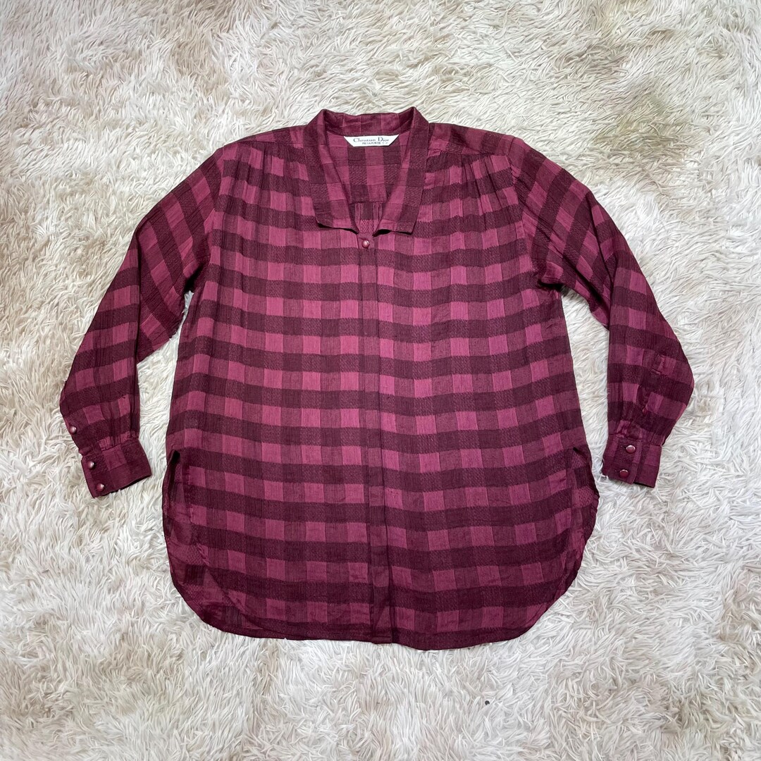 Vintage 80's Christian Dior Maroon Check Long Sleeve Shirt Women's M - Etsy