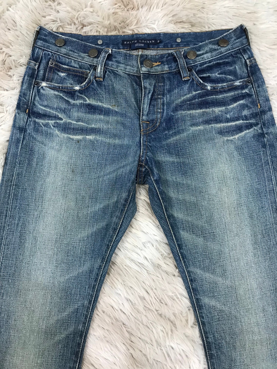 Ralph Lauren Selvedge Jeans Low Rise Buckle Suspender Button Long Size ...