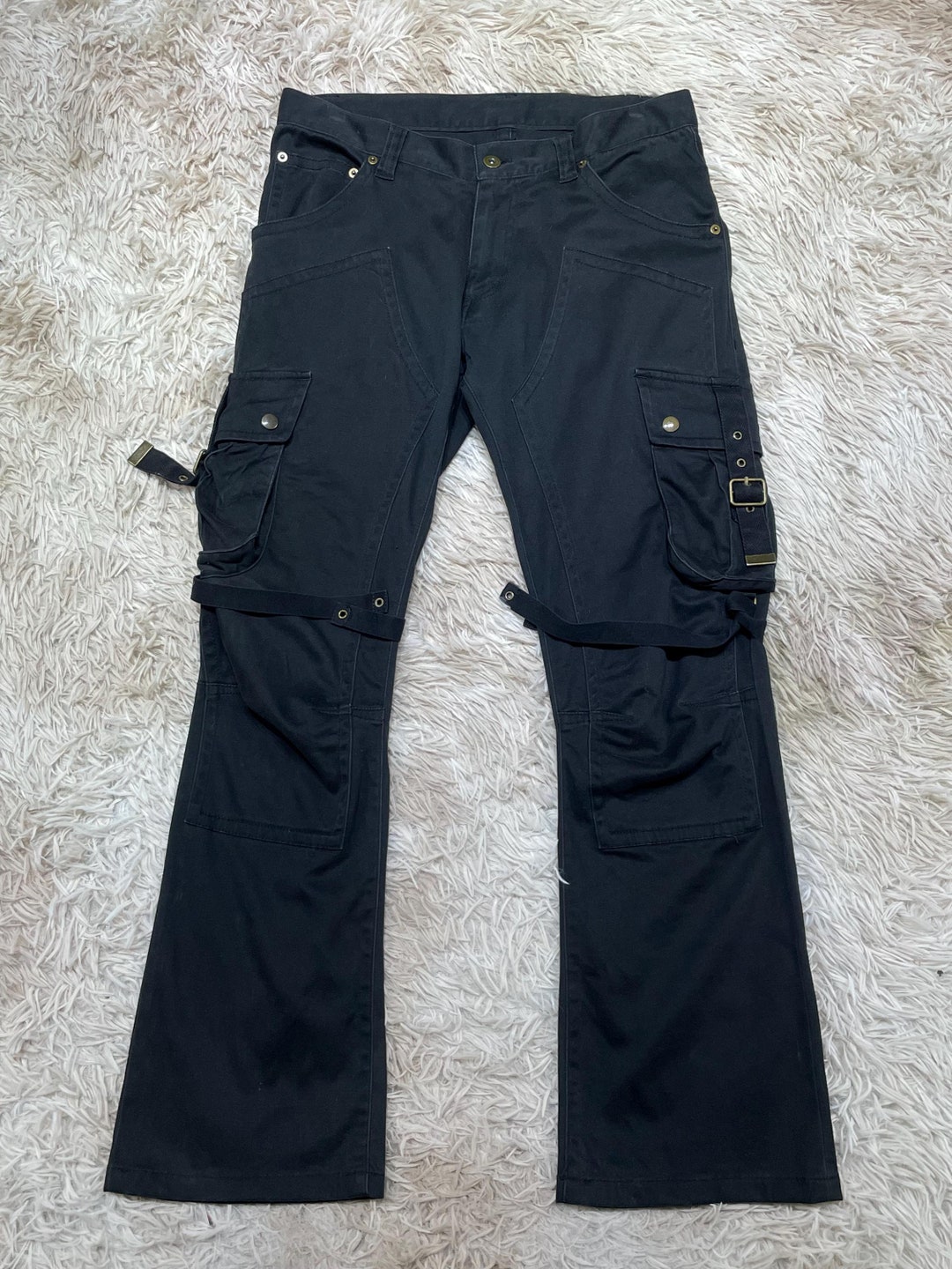 TETE HOMME Black Boot Cut Low Rise Tactical Cargo Pants Size M W 30 - Etsy
