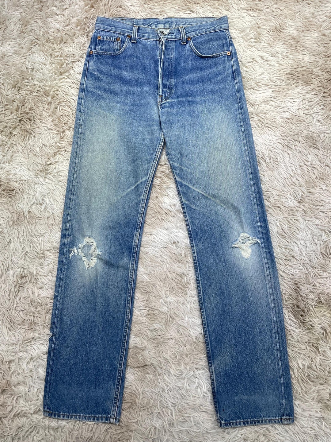 Vintage Levi's 501 Jeans Light Wash Blue Ripped Jeans W 29 Made in USA ...