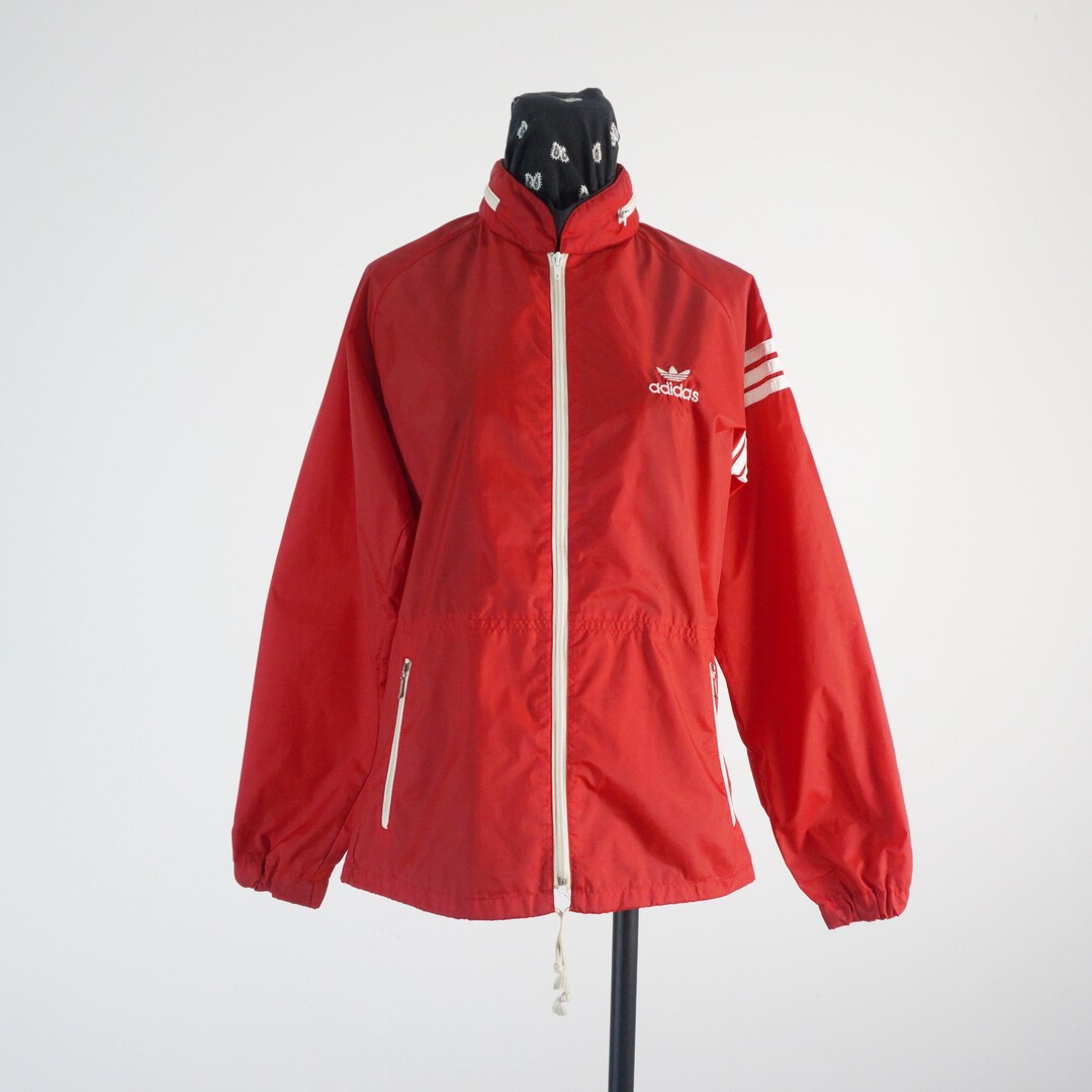 Adidas Descente Red Nylon Zipper Hoodie Windbreaker Jacket Made in ...