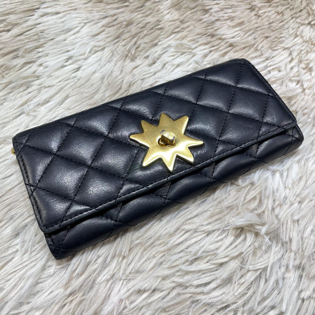 Tsumori Chisato Black Lambskin Quilted Leather Long Wallet Women Purse ...