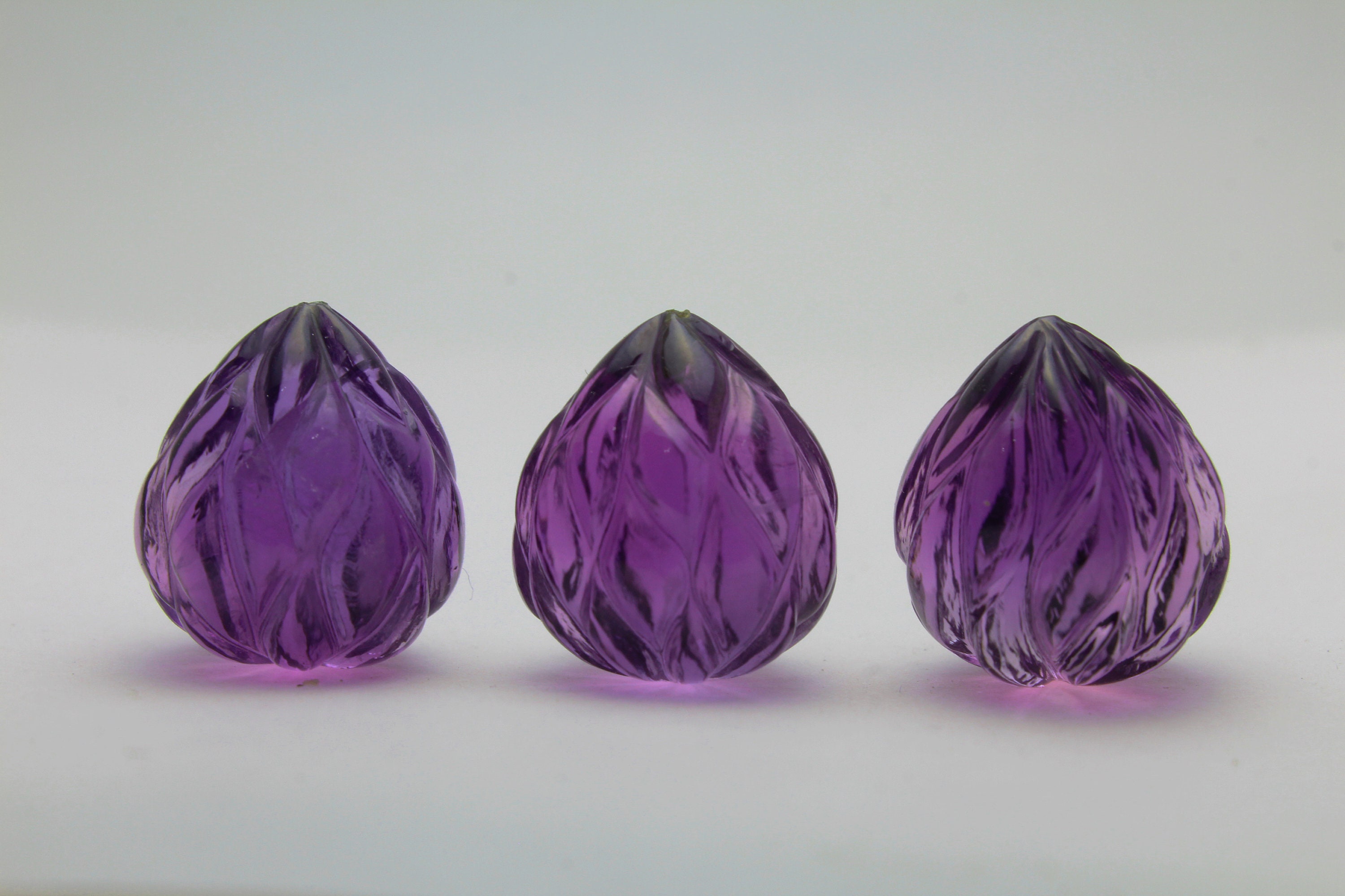 Natural Amethyst Carved Fancy Drops 15x17mm 69.39ct Calibrated AAA 3 ...