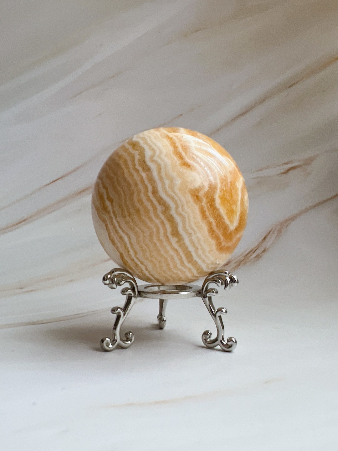 365g Yellow Banded Calcite Sphere | Crystal Ball Carving | Crystal ...