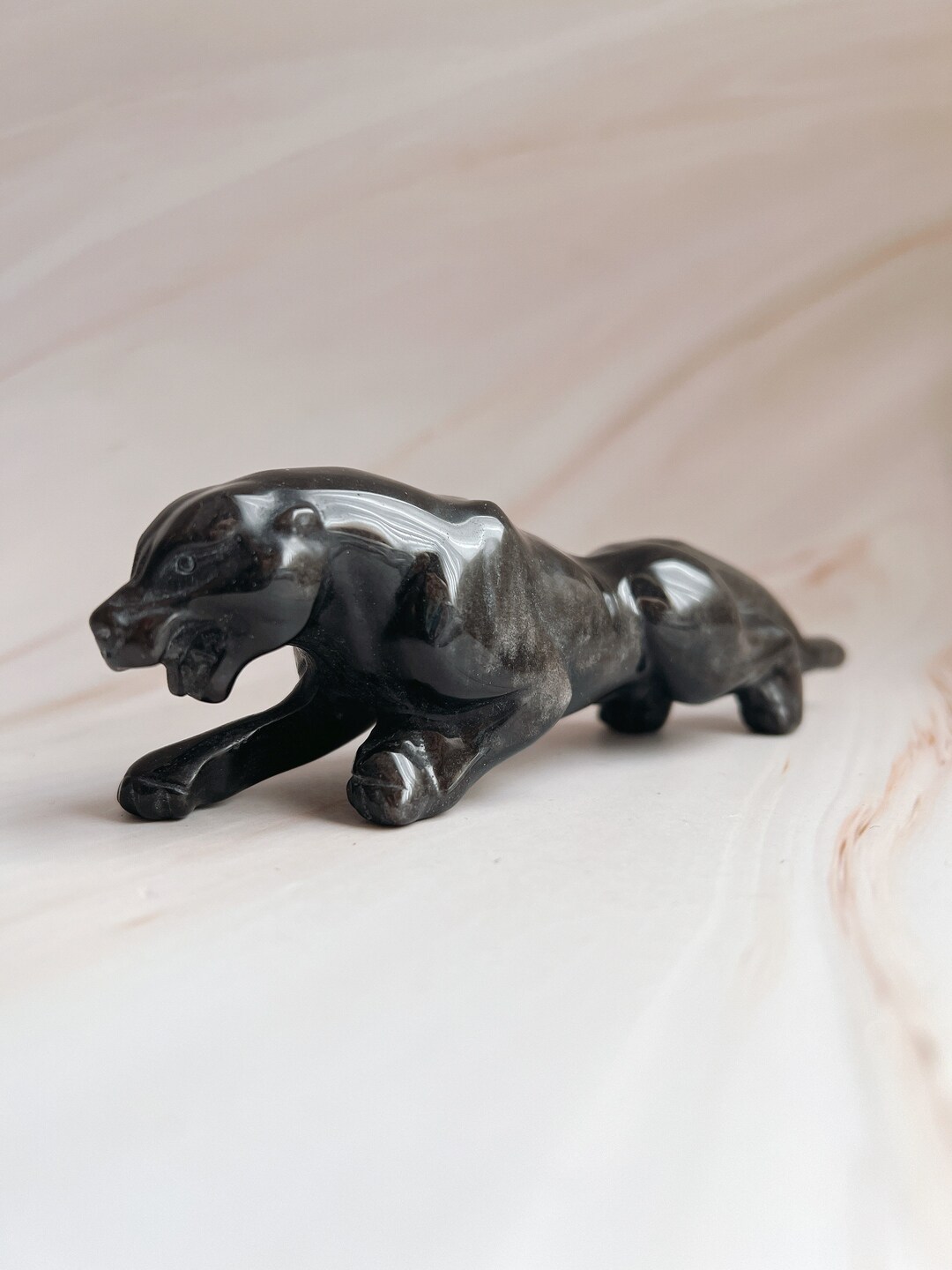 Silver Obsidian Leopard Crystal Animal Carving Silver Obsidian Leopard ...