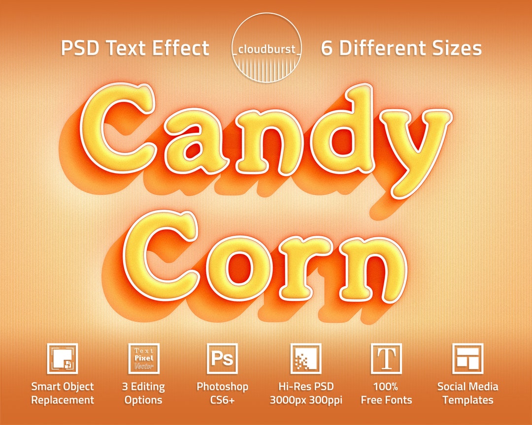 Candy Corn PSD Text Effect and Social Media Templates - Etsy