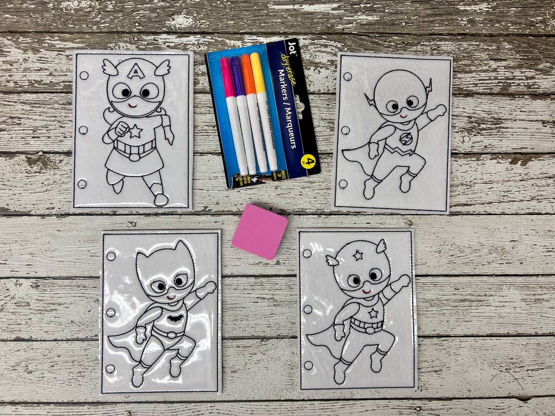 Super Hero Girls Reusable Coloring Pages Busy Book Quiet Book Dry Erase ...