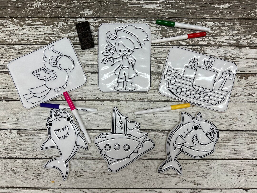 Pirate Reusable Coloring Pages Shark Reusable Coloring Pages Dry Erase ...