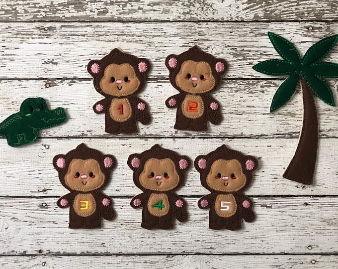 5 Little Monkeys Felt Finger Puppets: Teacher Story Time Set - Etsy