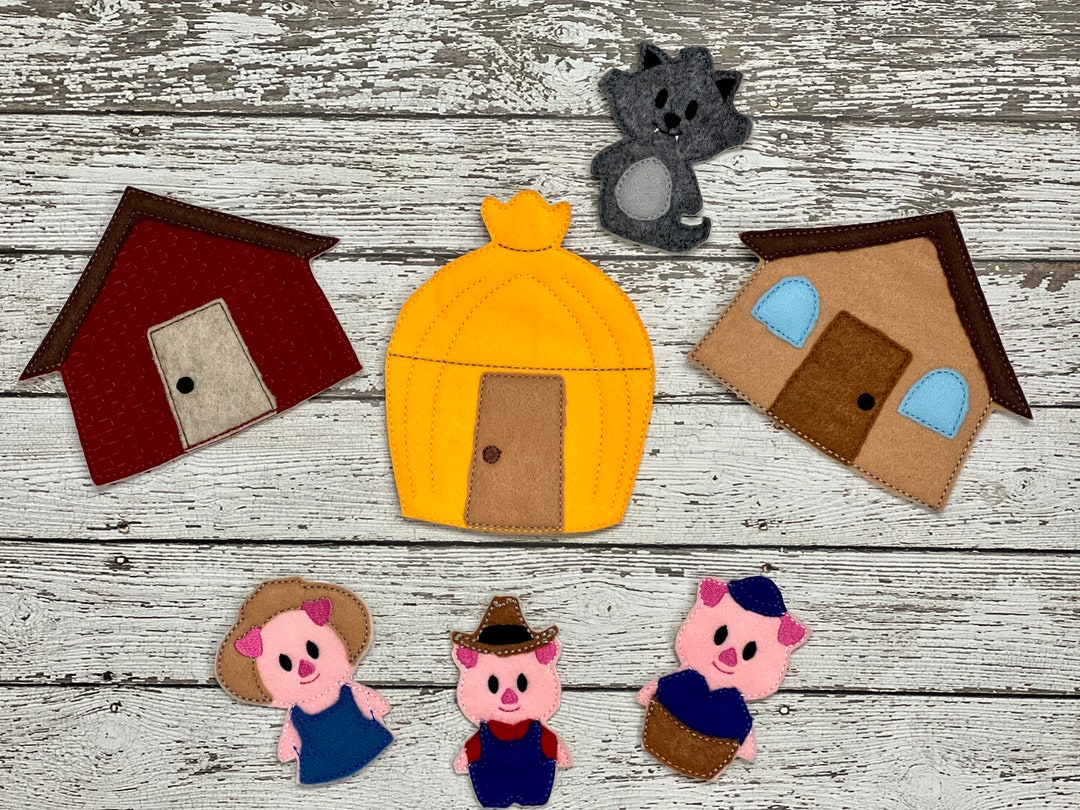 Three Little Pigs Felt Finger Puppets Pig Puppets Nursery Rhyme ...