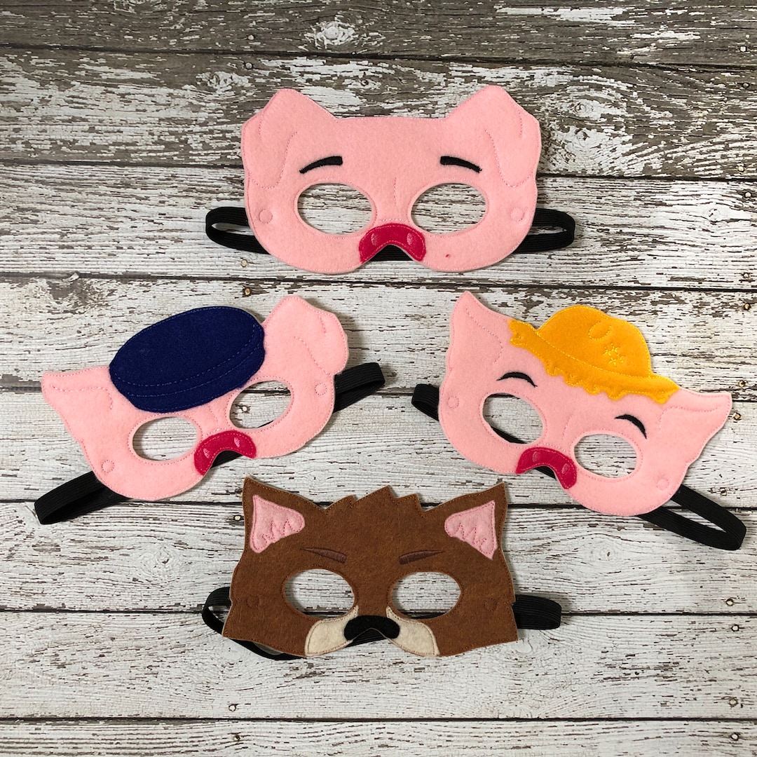 3 Little Pigs Felt Masks Pig Mask Pig Costume Big Bad Wolf Mask Wolf ...