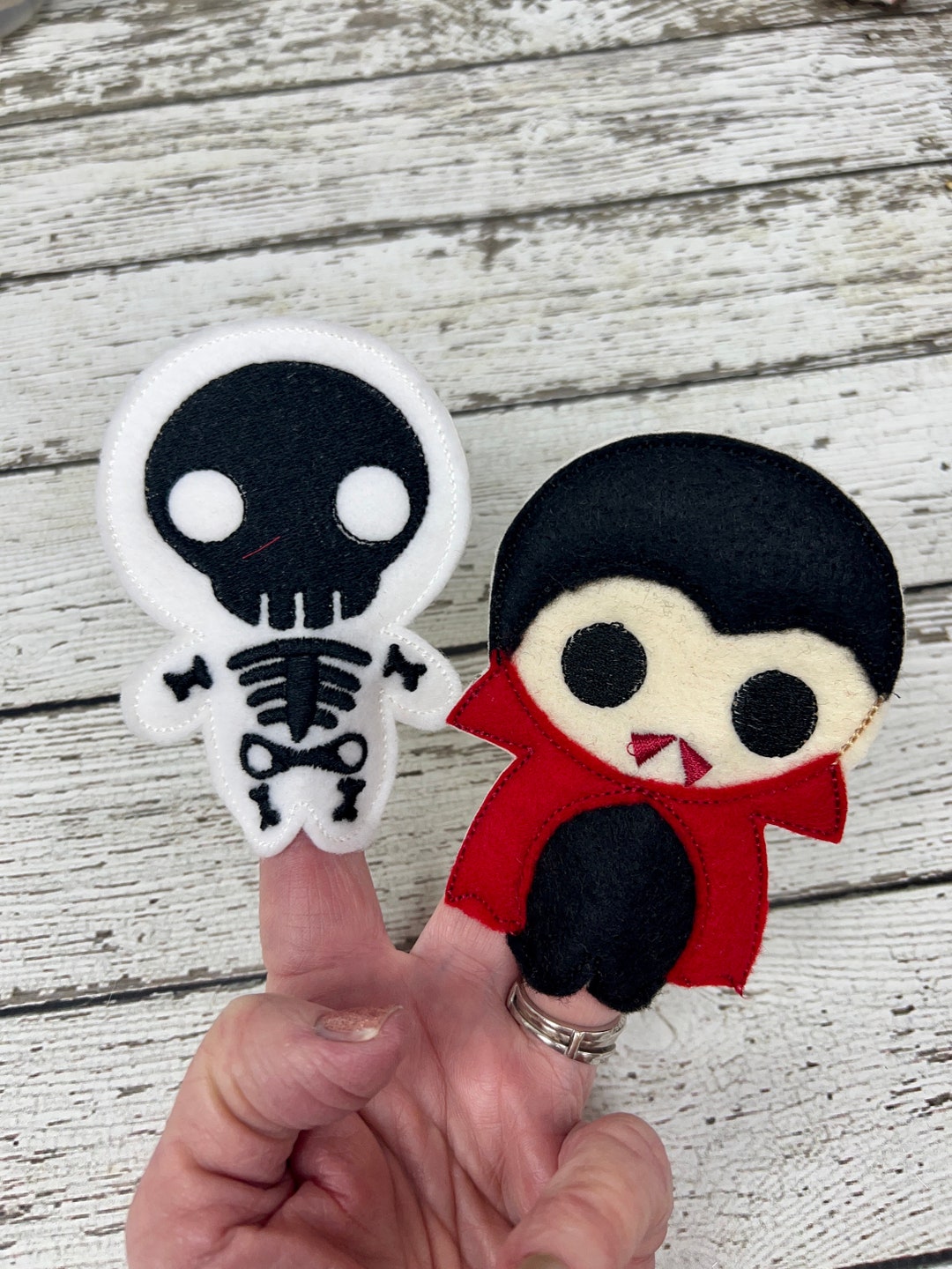 Spooky Halloween Finger Puppets - Dracula & Skeleton - Handcrafted ...