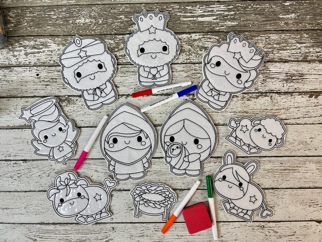 Nativity Christmas Reusable Dry Erase Coloring Pages for Kids - Etsy