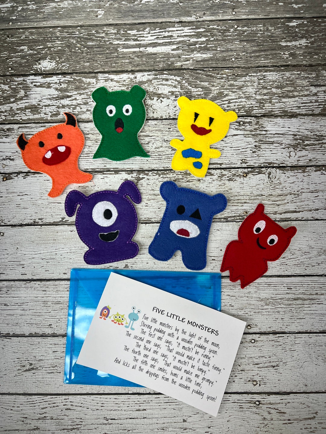 Colorful Monster Finger Puppet Set With Rhyming Monster Poem ...