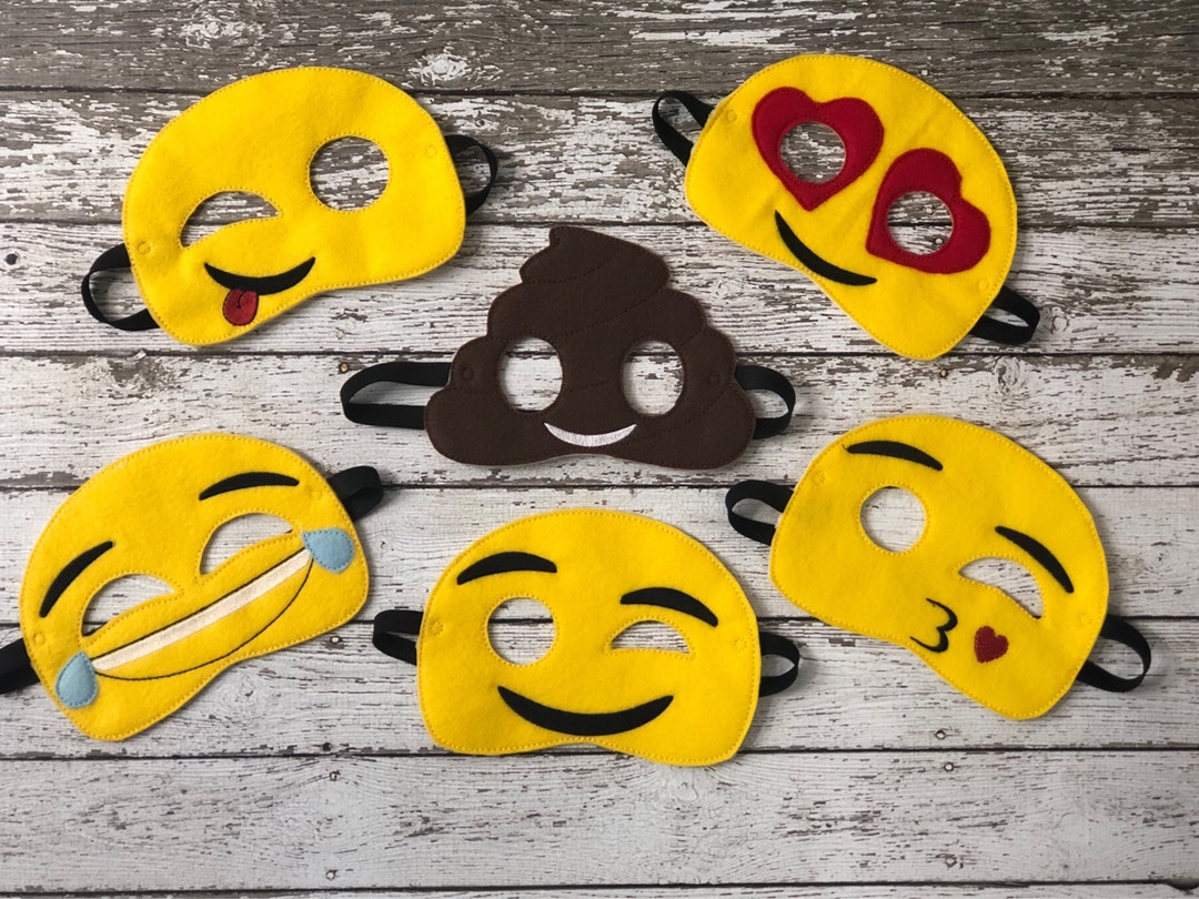 Emoji Emotion Felt Masks - Poop, Heart Eyes, Crying Laughing, Wink ...