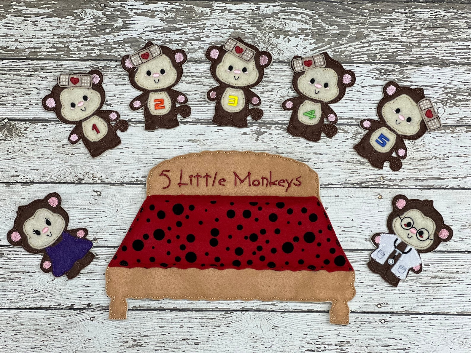 5 Little Monkeys Felt Finger Puppets Monkey Finger Puppets | Etsy