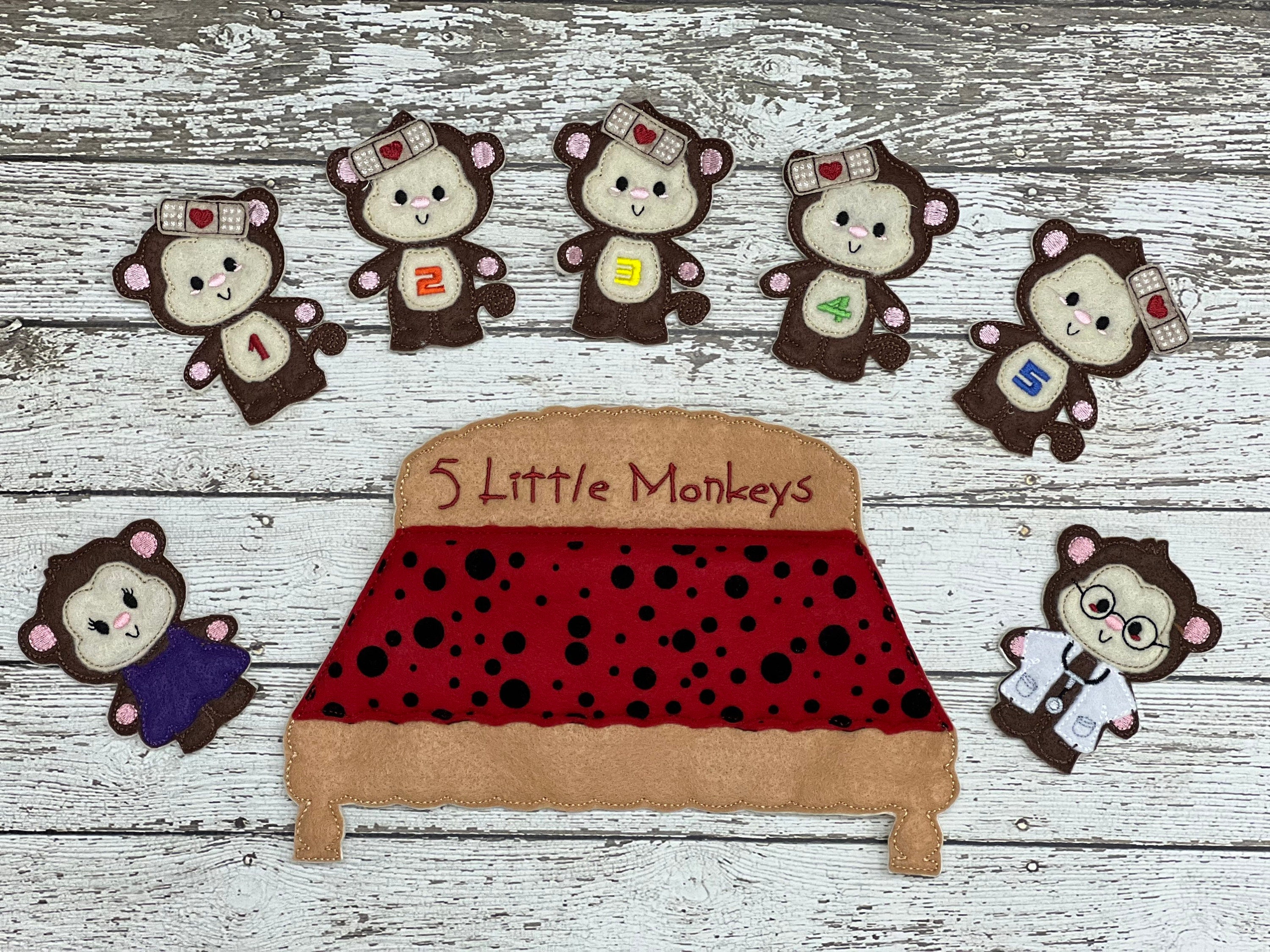 5 Little Monkeys Felt Finger Puppets Monkey Finger Puppets - Etsy