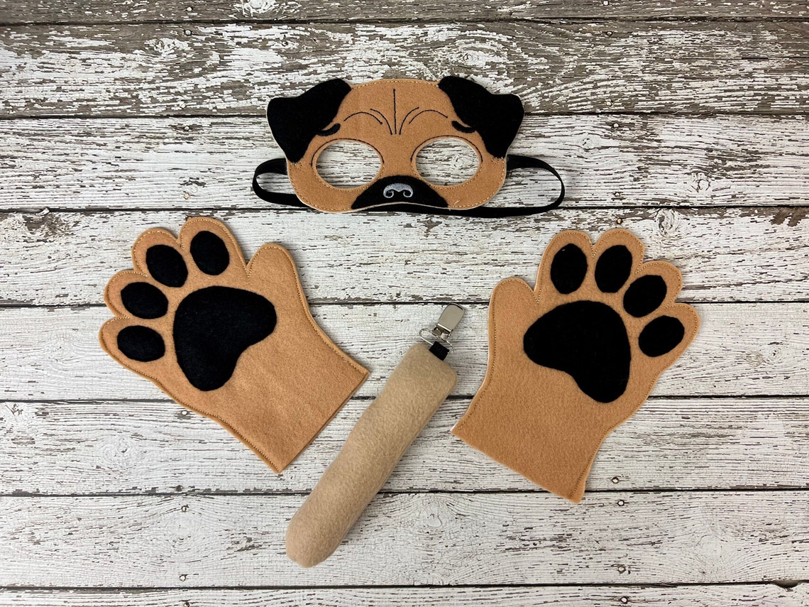 Pug Dog Costume Pug Mask Dog Mask Dog Tail Dog Mitts Halloween - Etsy