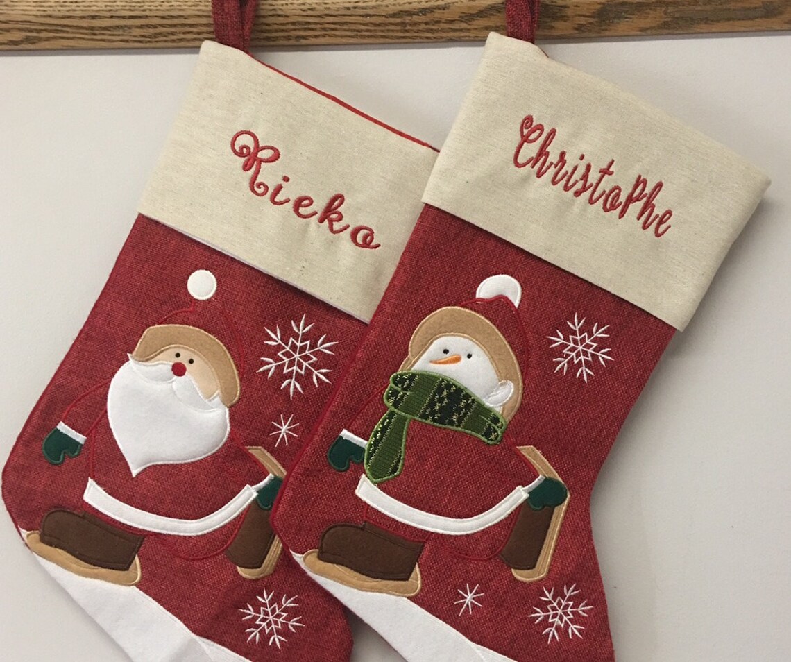 Personalized Christmas Stocking Red With Santa and Snowman Stockings - Etsy
