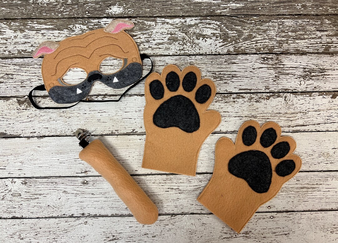 Handmade English Bulldog Costume Set - Playful Bulldog Mask, Mitts, and ...