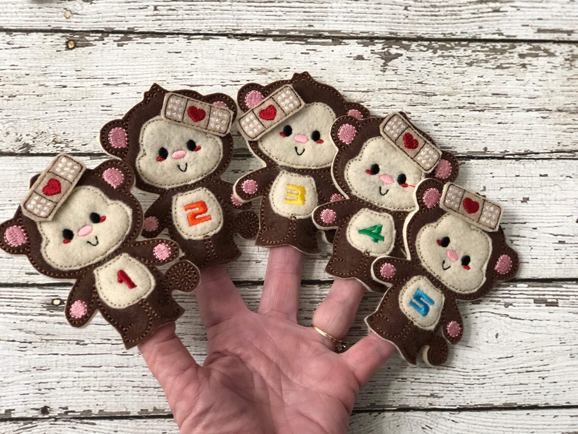 5 Little Monkeys Felt Finger Puppets Monkey Finger Puppets - Etsy