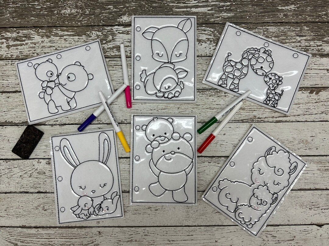 Animal Reusable Coloring Pages Animal Mom and Baby Coloring Pages Quiet ...