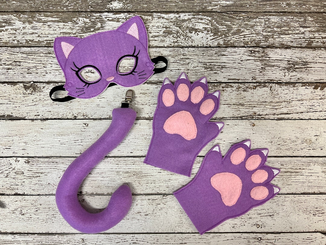 Purple Felt Cat Costume Set: Mask, Tail, Mittens - Kids Halloween - Etsy