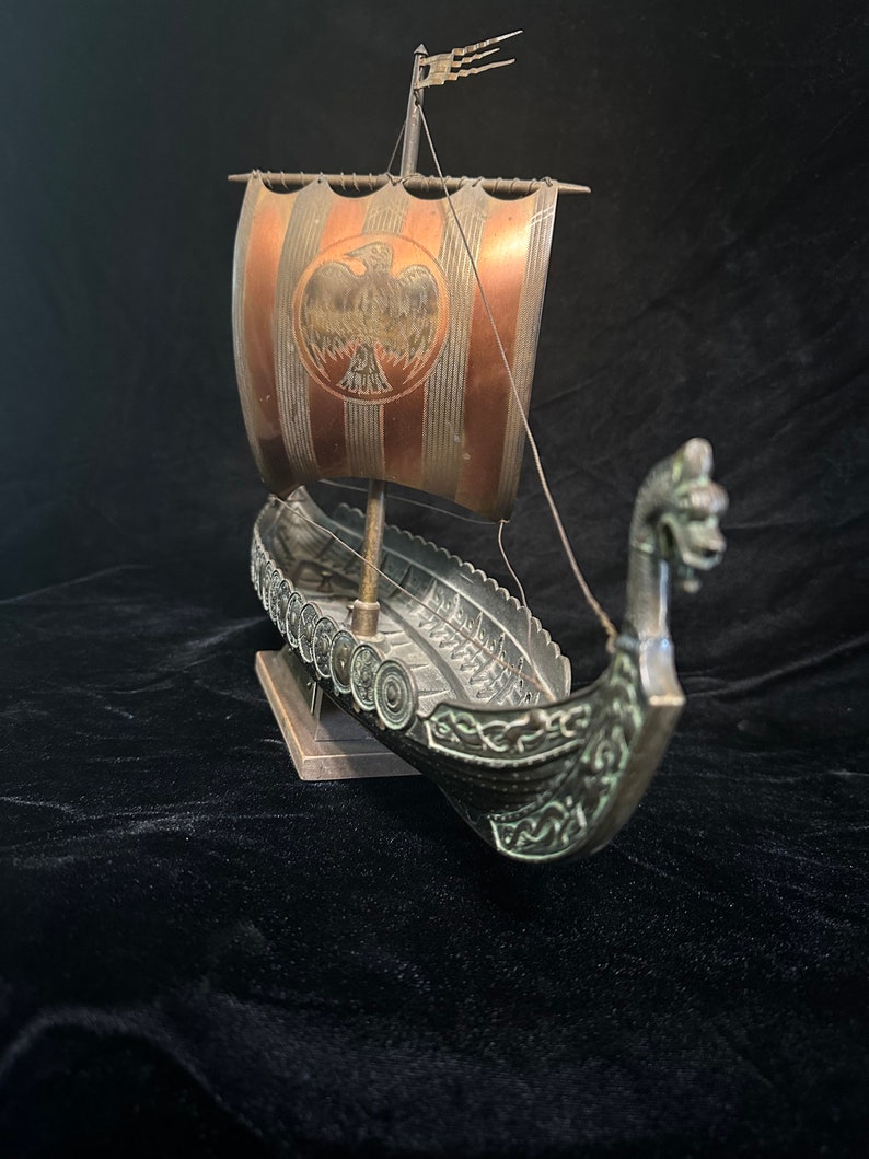 Vintage Bronze Model Viking Ship by Edward Aagaard of Copenhagen ...