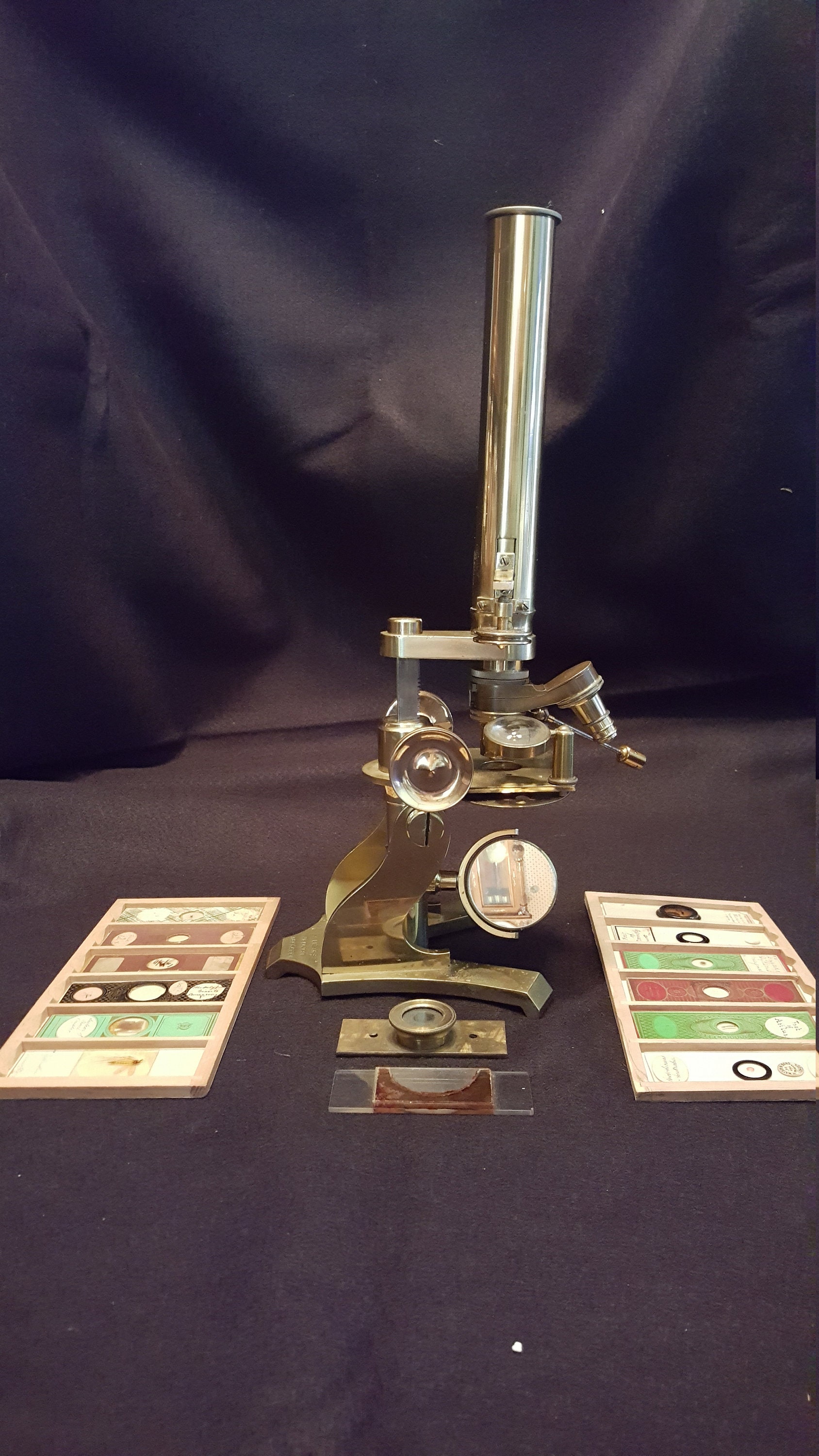Antique Victorian Brass Microscope With Accessories and Slides - Etsy