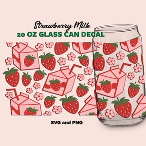 Strawberry Milk/ Cute Strawberry Milk Theme 20 Oz Libbey Glass Can SVG ...