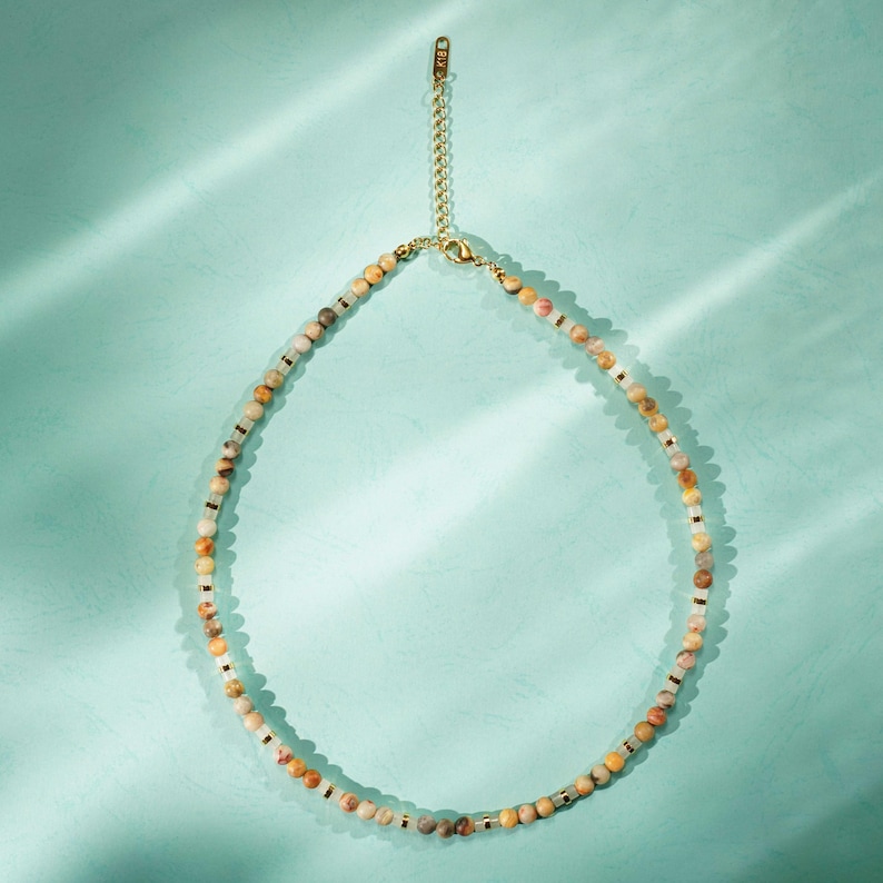 Moon Charm Beaded Necklace – Layered Natural Stone Choker, 18K Gold ...