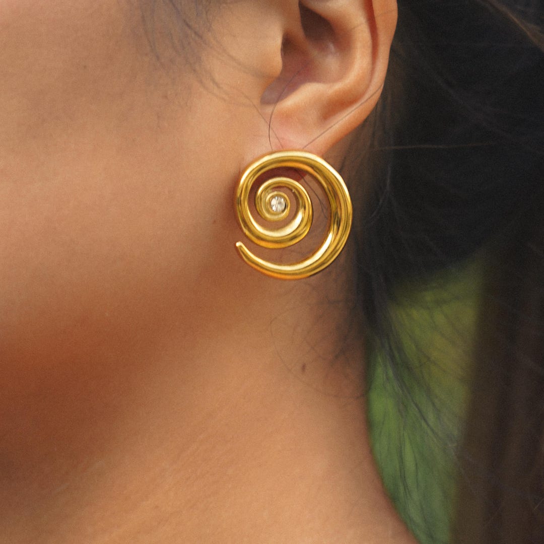 18K Gold Spiral Earrings: Greek Swirl Dangle Earrings - Etsy