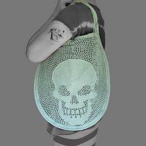 Crochet Skull Shoulder Bag Pattern, Large Filet Mesh, Size 3 Cotton ...