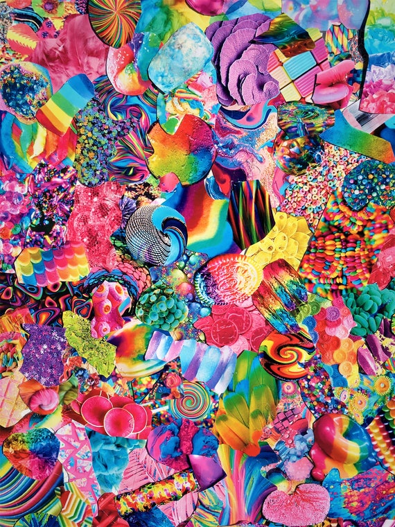 Colourful Collage With Swirls Digital Collage Sheet 1x2 Inch Domino