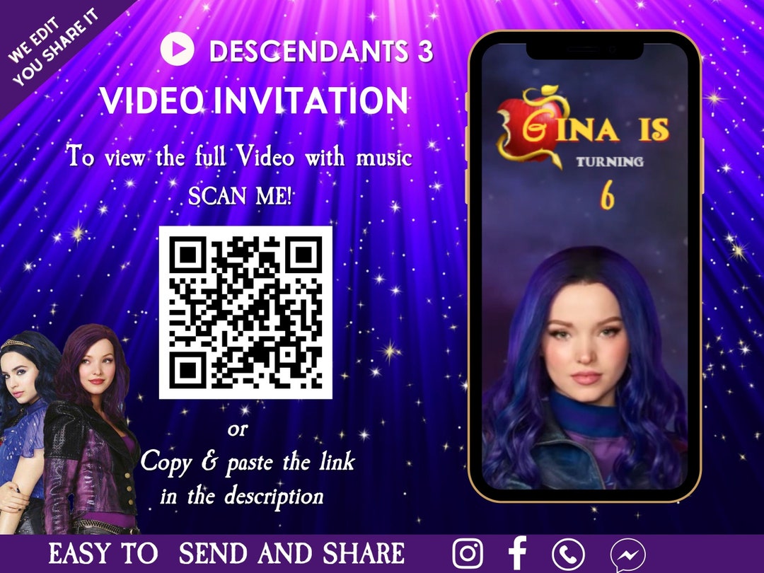 Descendants 3 Birthday Video Invitation Descendants Party Invitation ...