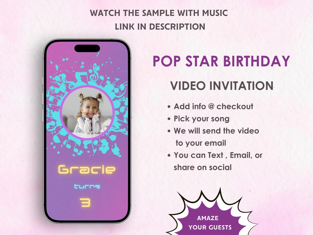 Pop Start Music Birthday Invitation - Like A Popstar Birthday Party ...