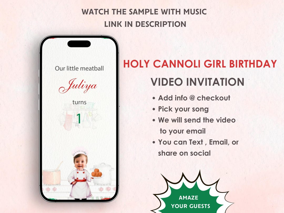 Holy Cannoli Girl Birthday Invitation - Personalized Kids Girl Face ...