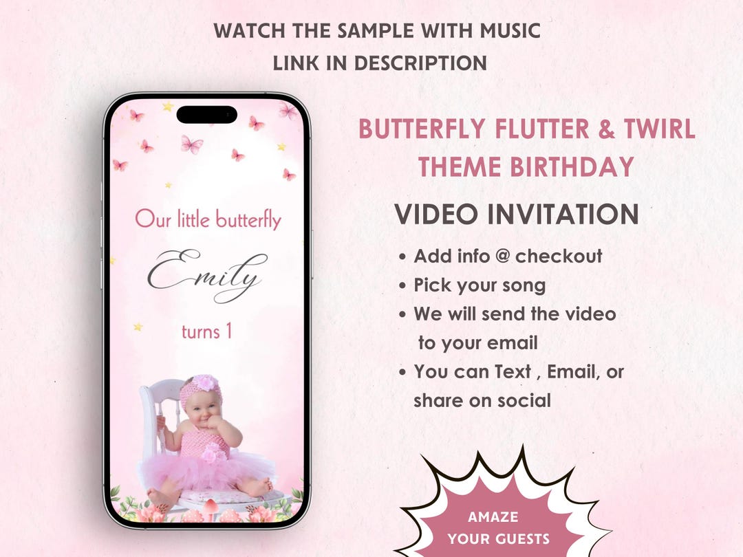 Butterfly Birthday Video Invitation - Butterfly Flutter, Twirl Invite ...