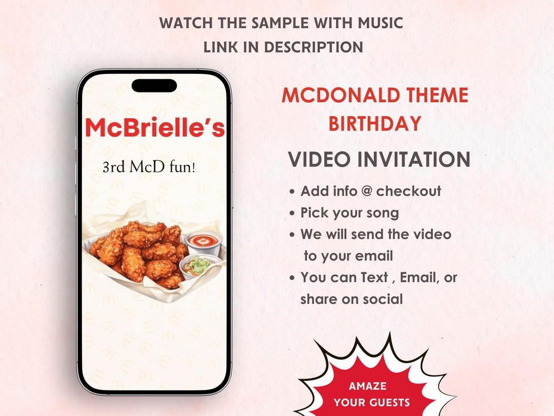 Mcdonald's Happy Meal Birthday Invitation - Cheeseburger, Fries and ...