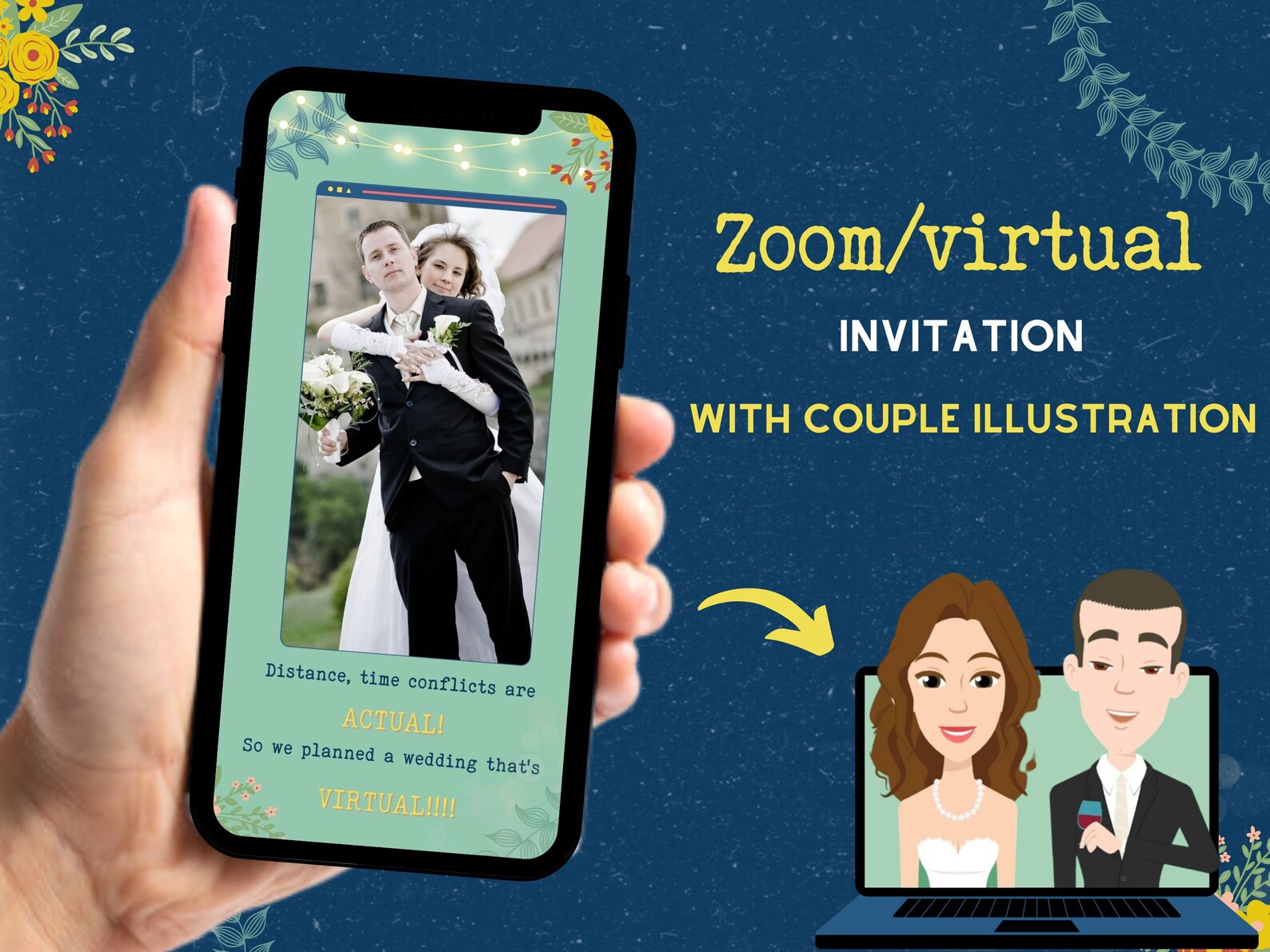 Zoom Virtual Wedding Video Invitation - Zoom Wedding Invite - Virtual ...