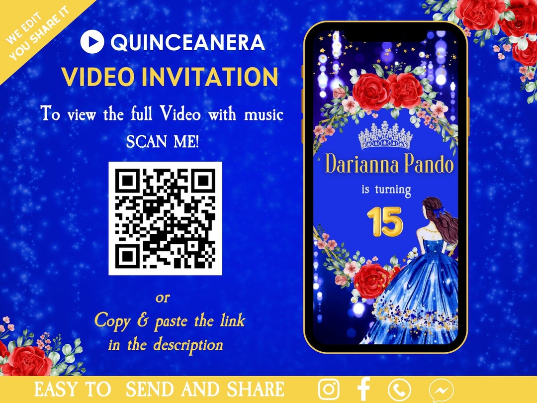 Quinceanera Video Invitation Quinceanera Royal Blue Floral Invite Mis ...