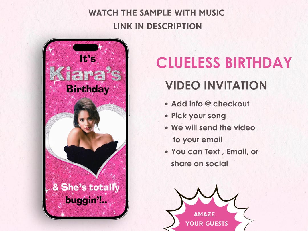Clueless Birthday Video Invitation - Clueless Girls Birthday Party ...