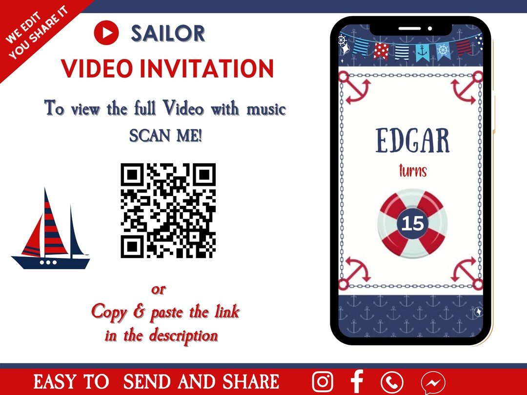 Sailor Birthday Video Invitation Nautical Sailor Birthday Boy ...