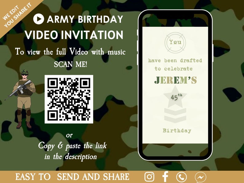 Army Birthday Invitation Military Party Army Birthday Invite Military ...