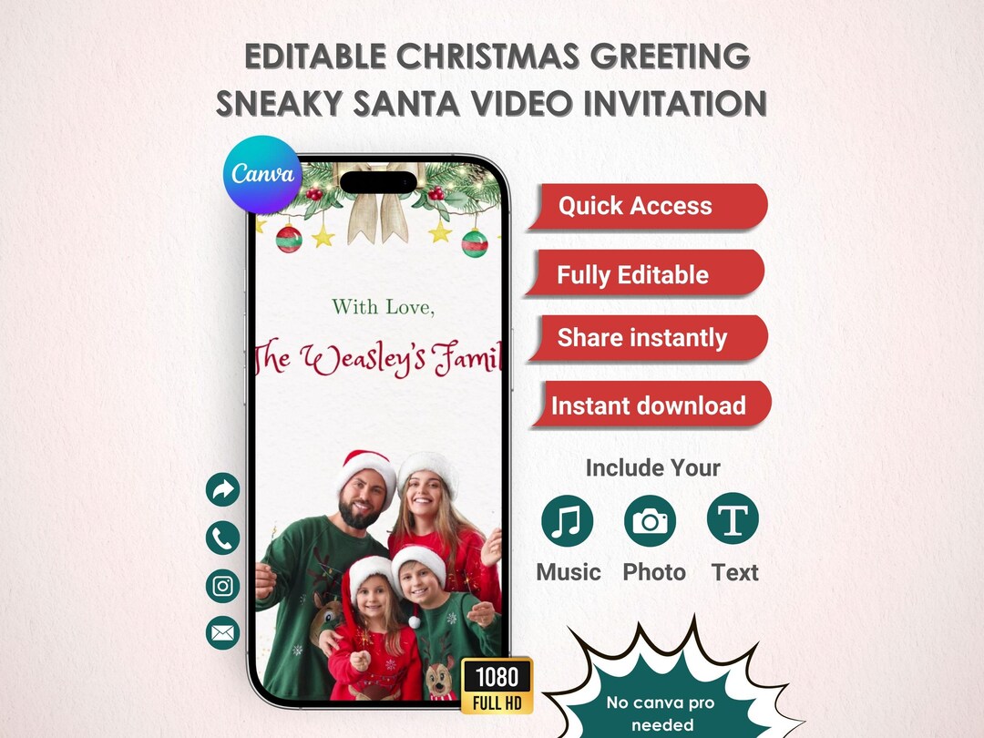 Christmas Greeting Sneaky Santa Video Invitation | Canva Template ...