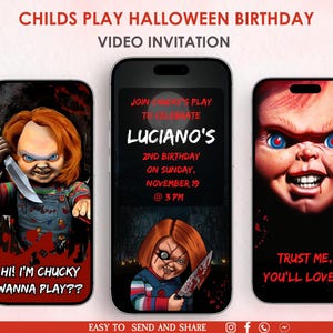 Childs Play Halloween Birthday Invitation - Chucky Birthday Video ...