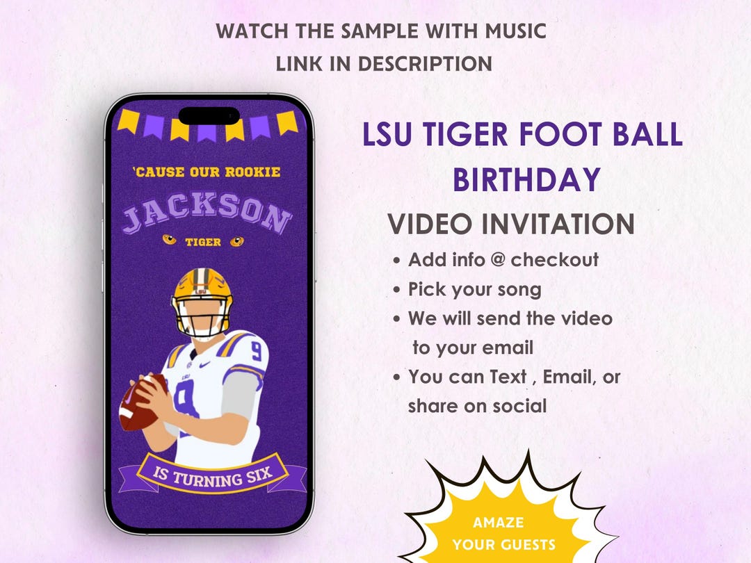 LSU Tigers Football Birthday Invitation - Tigers Football Party ...