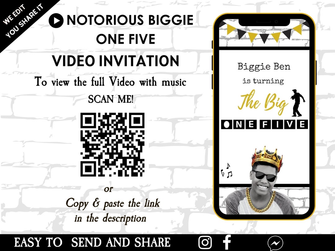 Notorious Biggie One Five Birthday Invitation - Notorious Big One Five Birthday Invitation ...