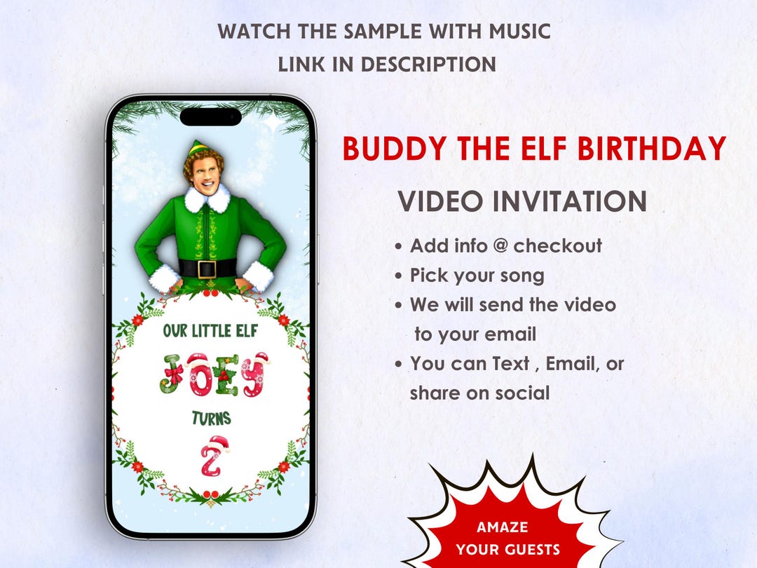 Buddy the Elf Birthday Video Invitation - Buddy the Elf Party - Buddy ...