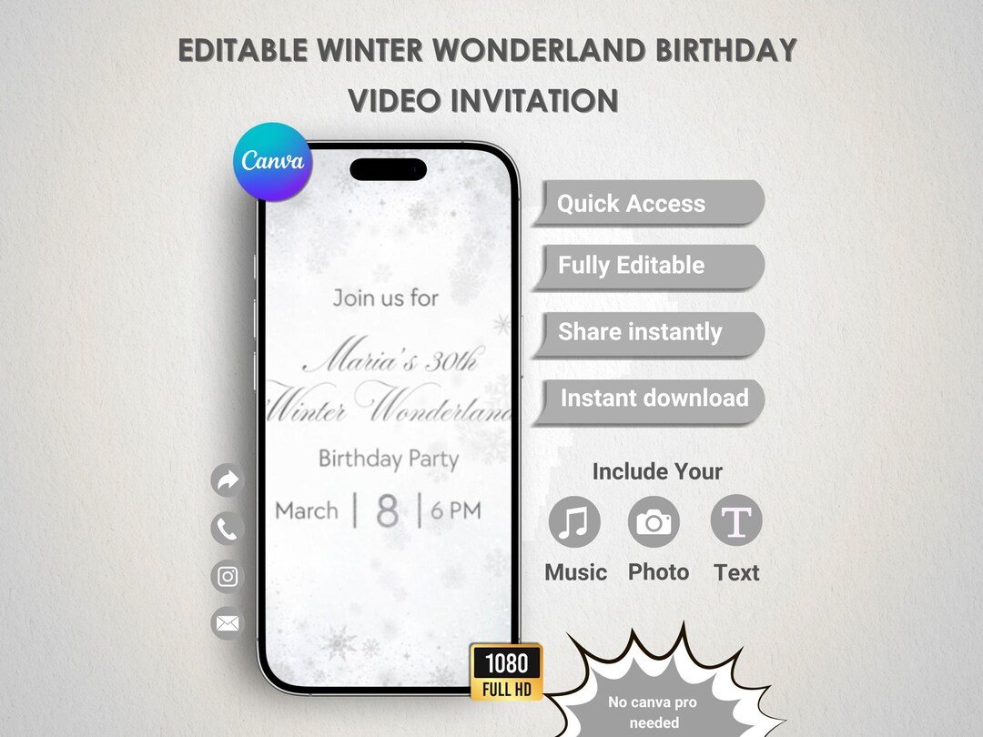 Winter Wonderland Invite | Canva Template | Instant Download | Pastel ...